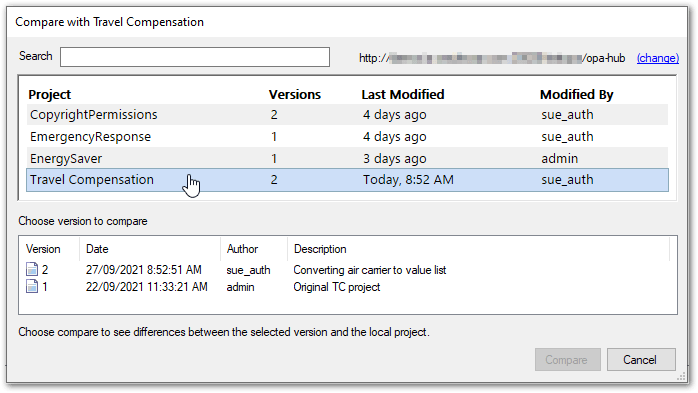 Compare Project Versions