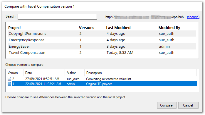 Compare Project Versions