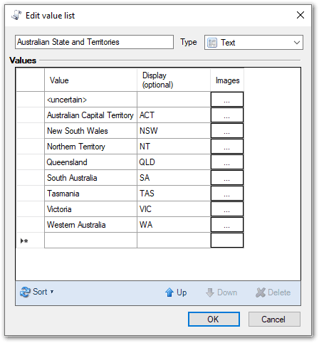 Define a New Value List On the Value Lists Subtab