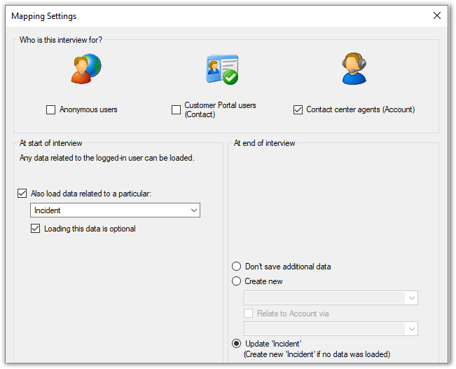 Example: Data Mapping Settings for Interviews with Contact Center Agents