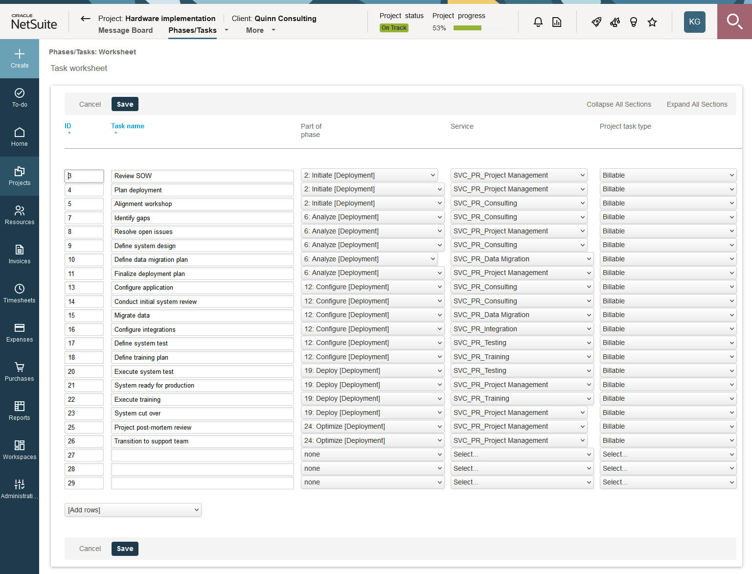 NetSuite Applications Suite - Task Worksheet