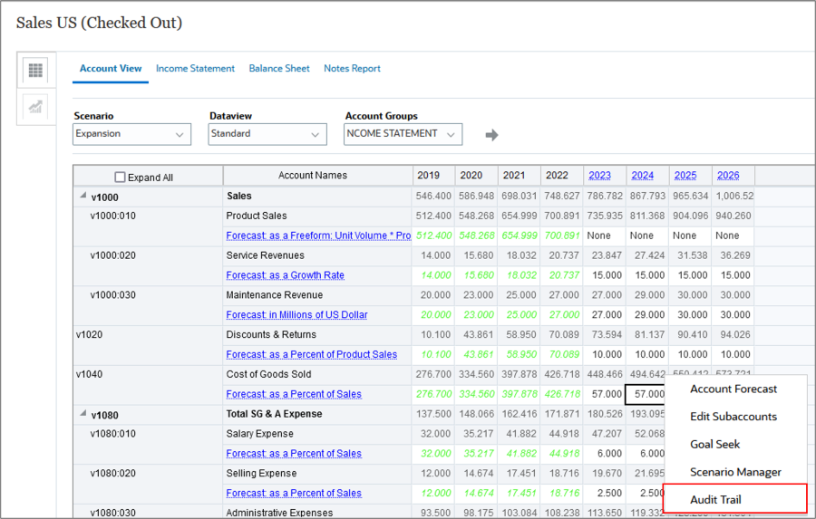 Analyzing account calculations with Strategic Modeling