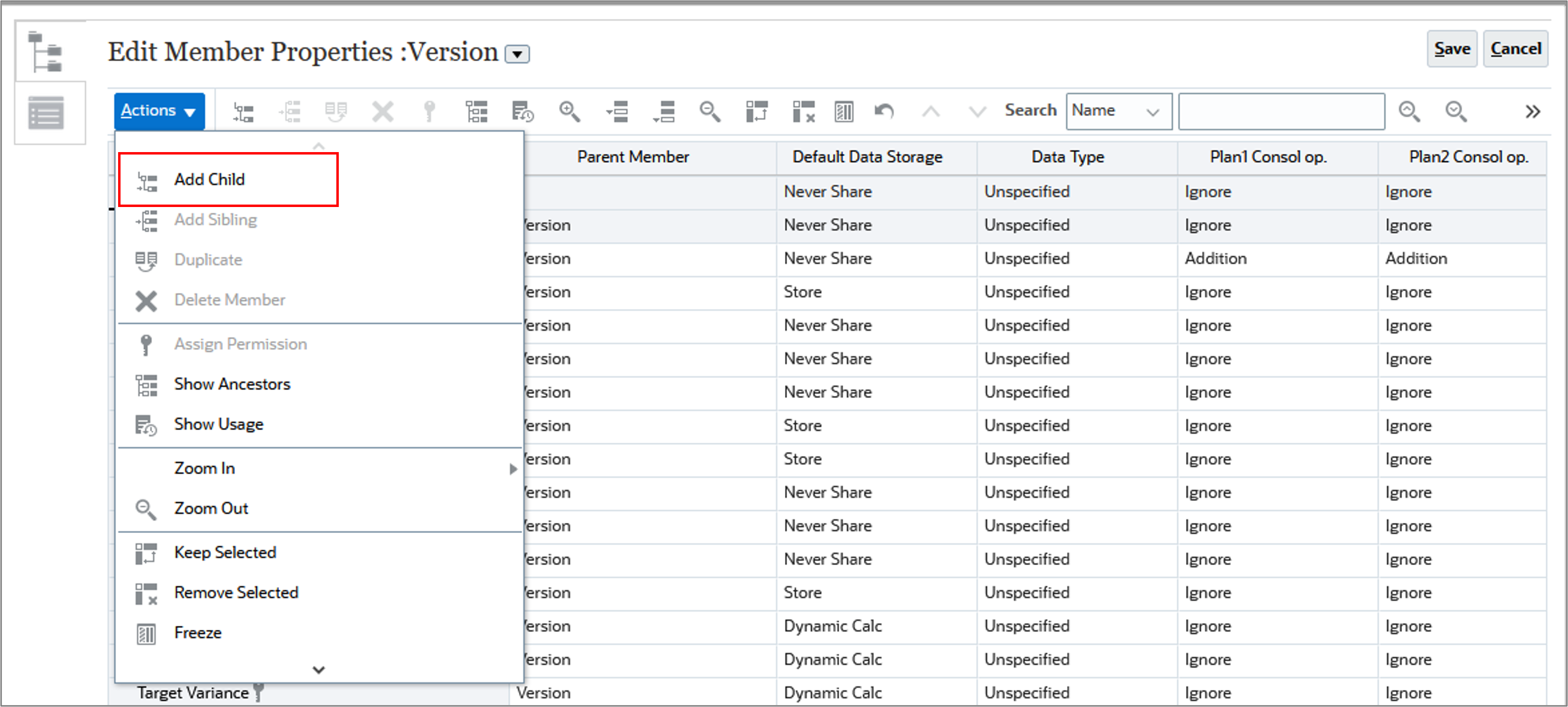 Comparing Budget Versions in Planning