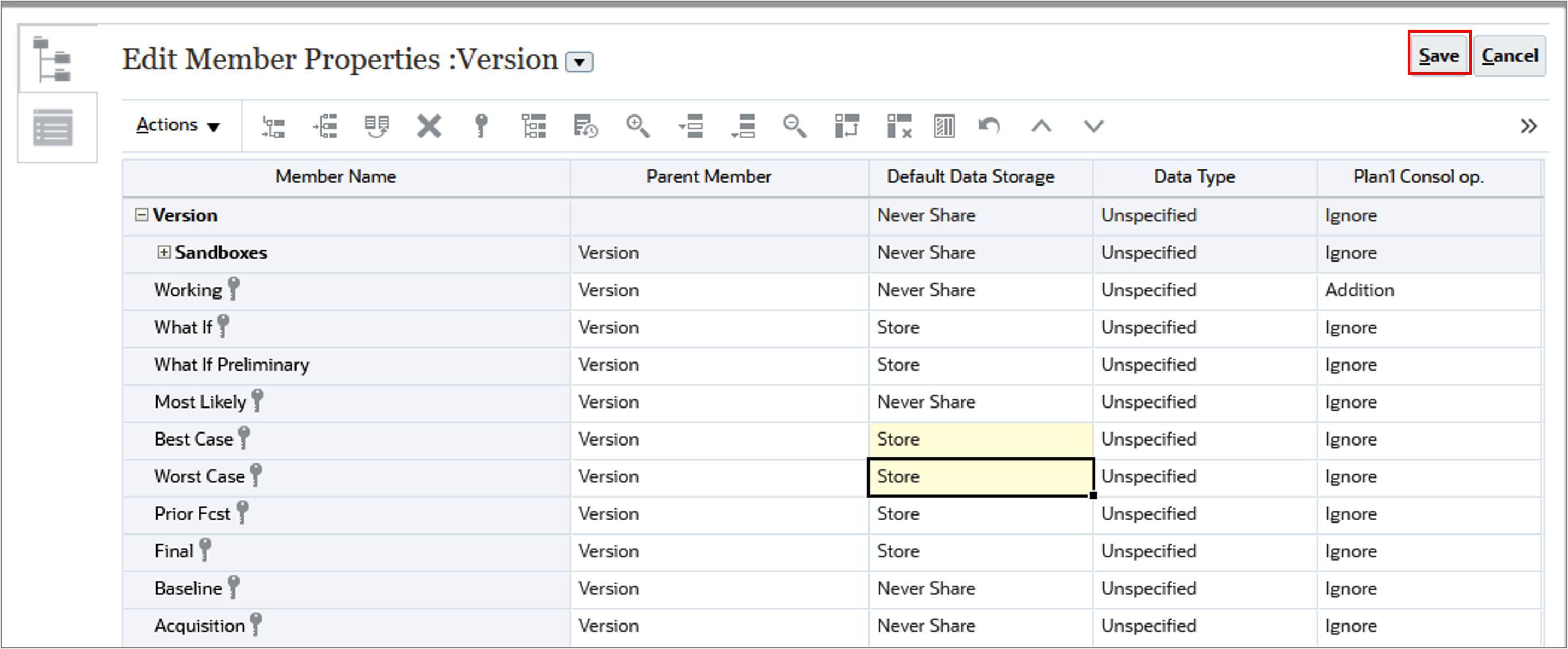 Comparing Budget Versions in Planning