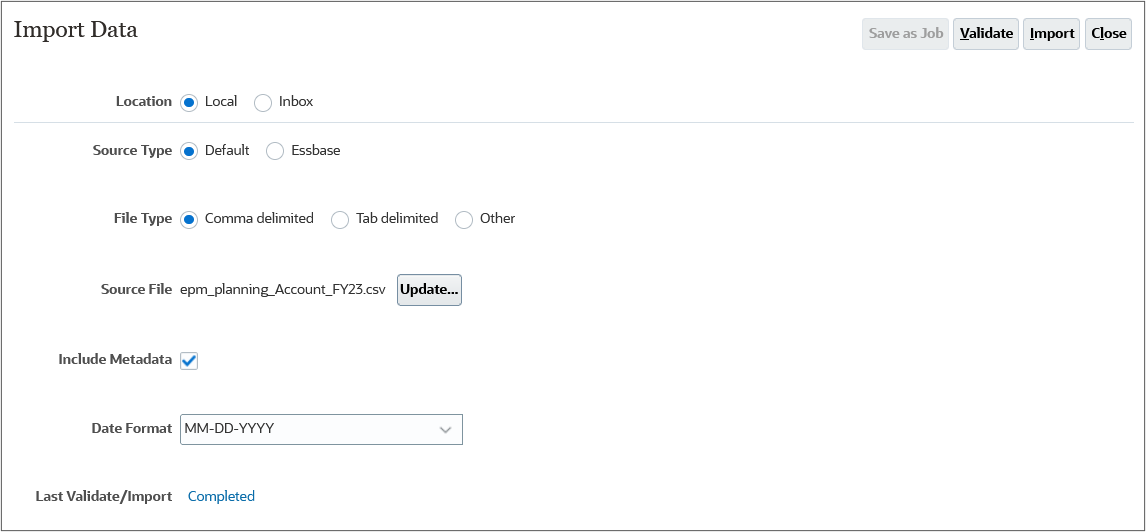 Loading Data in Planning