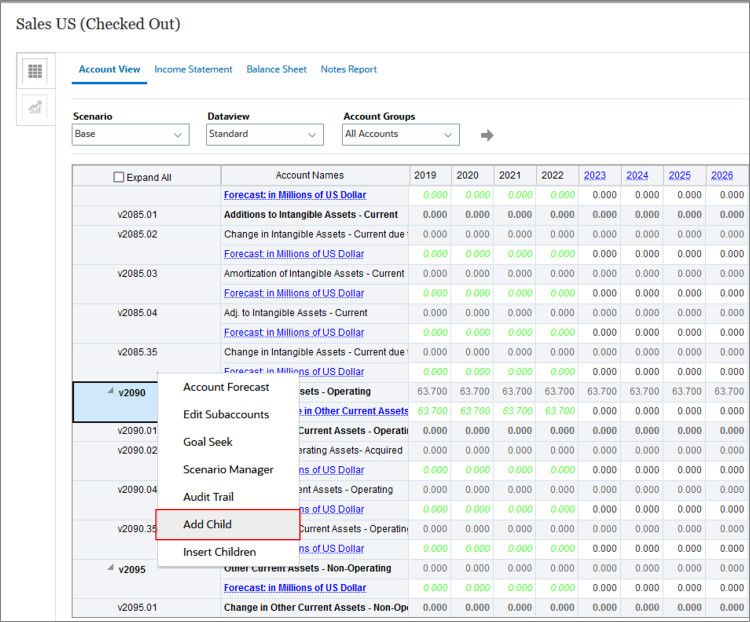 Managing subaccounts with Strategic Modeling
