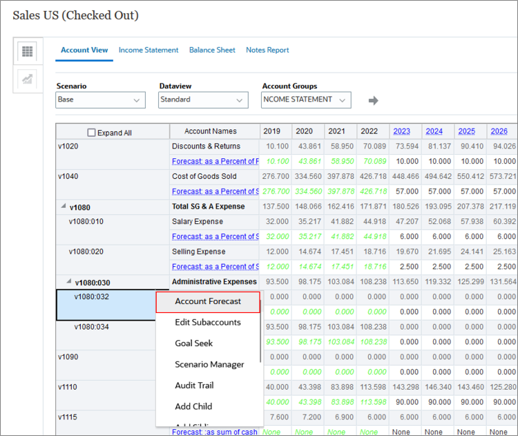 Managing subaccounts with Strategic Modeling