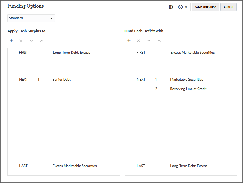 Setting up funding options in Strategic Modeling