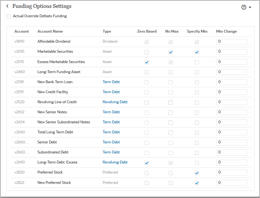 Setting up funding options in Strategic Modeling