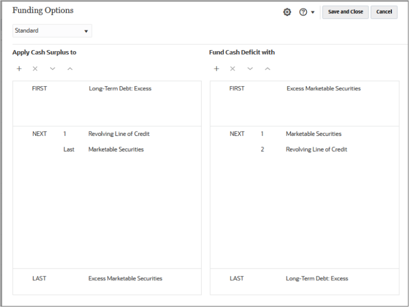 Setting up funding options in Strategic Modeling