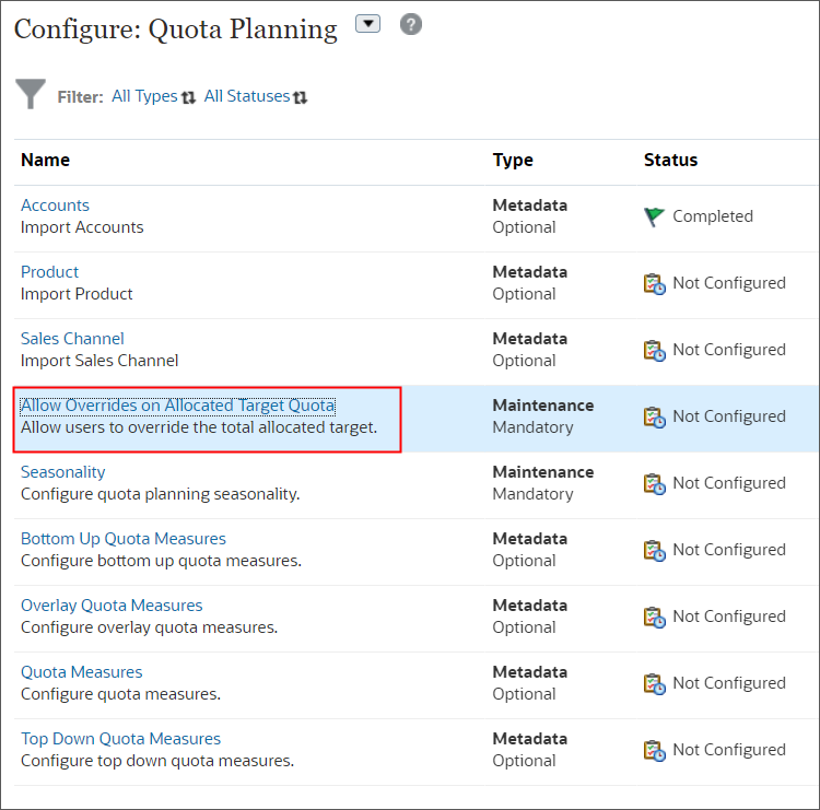 Configuring Quota Planning in Oracle Sales Planning