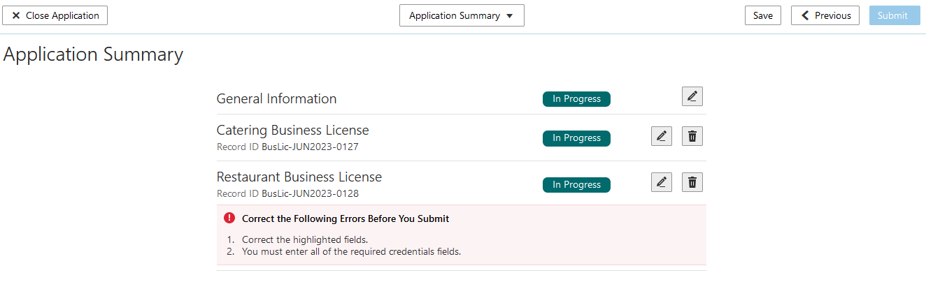 Completing a Single Application for Multiple License Types