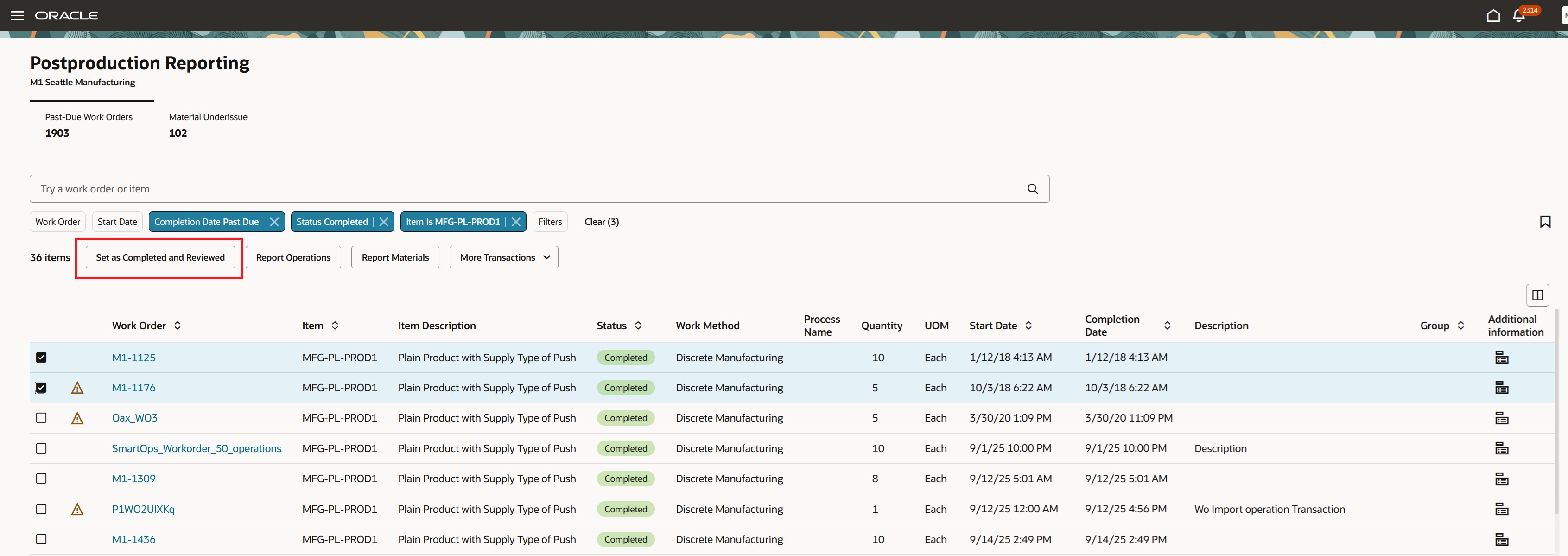 Redwood: Validate Production Transaction Data for Work Orders Post ...