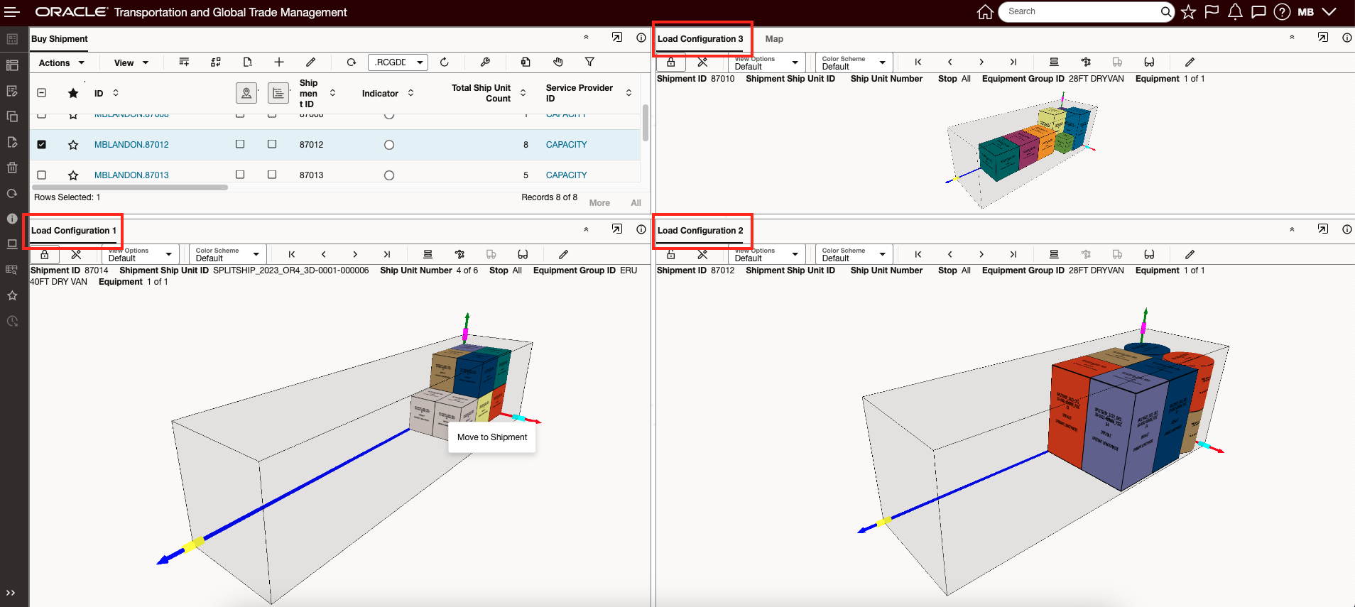 How to Configure Drag-and-Drop Items across Shipment Load Configurations