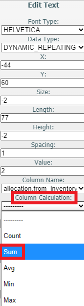 Column Calculation for Text Elements