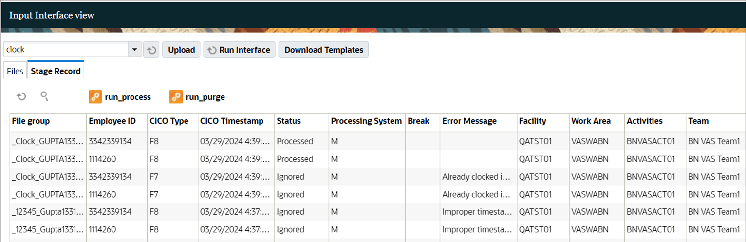 Stage Record for Clock