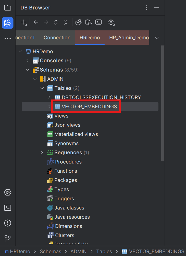 Vector Database Tables