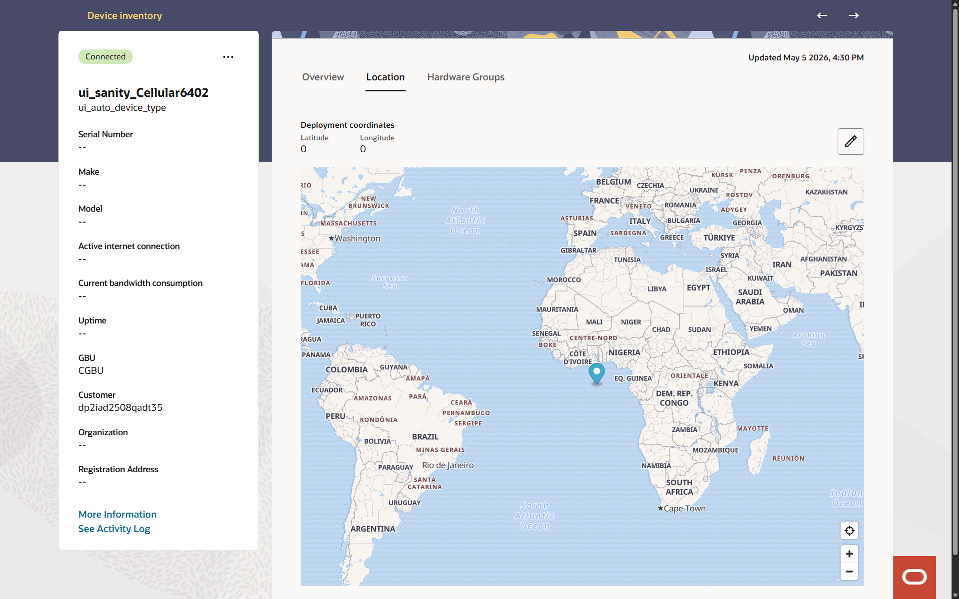 View Location Information for a Device or Edge Node
