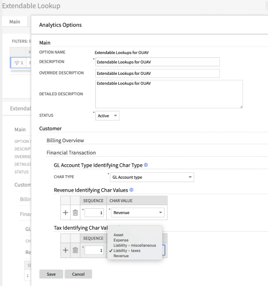 Configure the Analytics Options Extendable Lookup