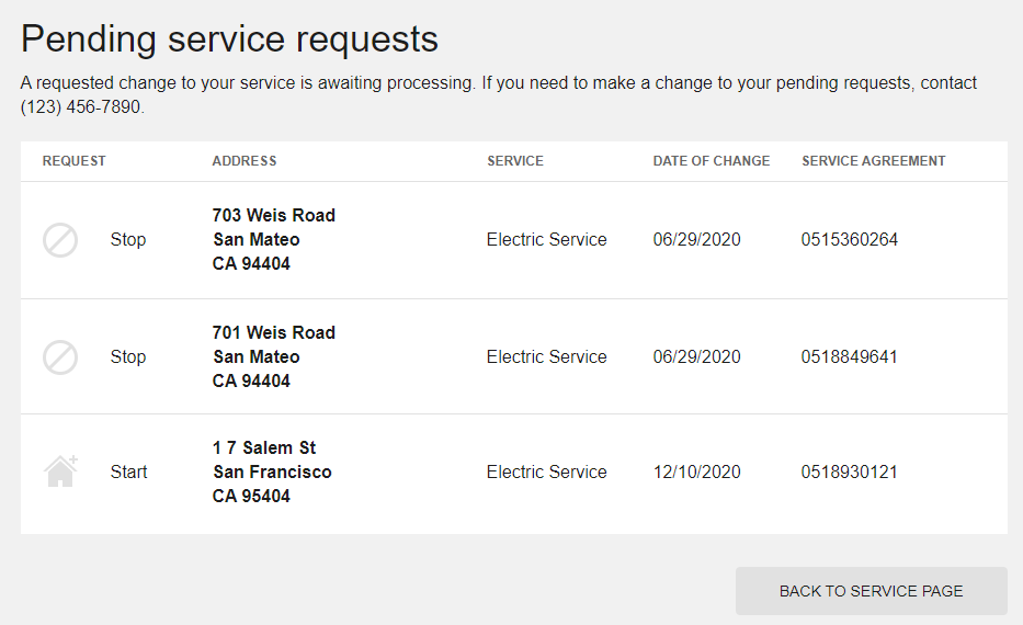 Start, Stop, and Transfer Service