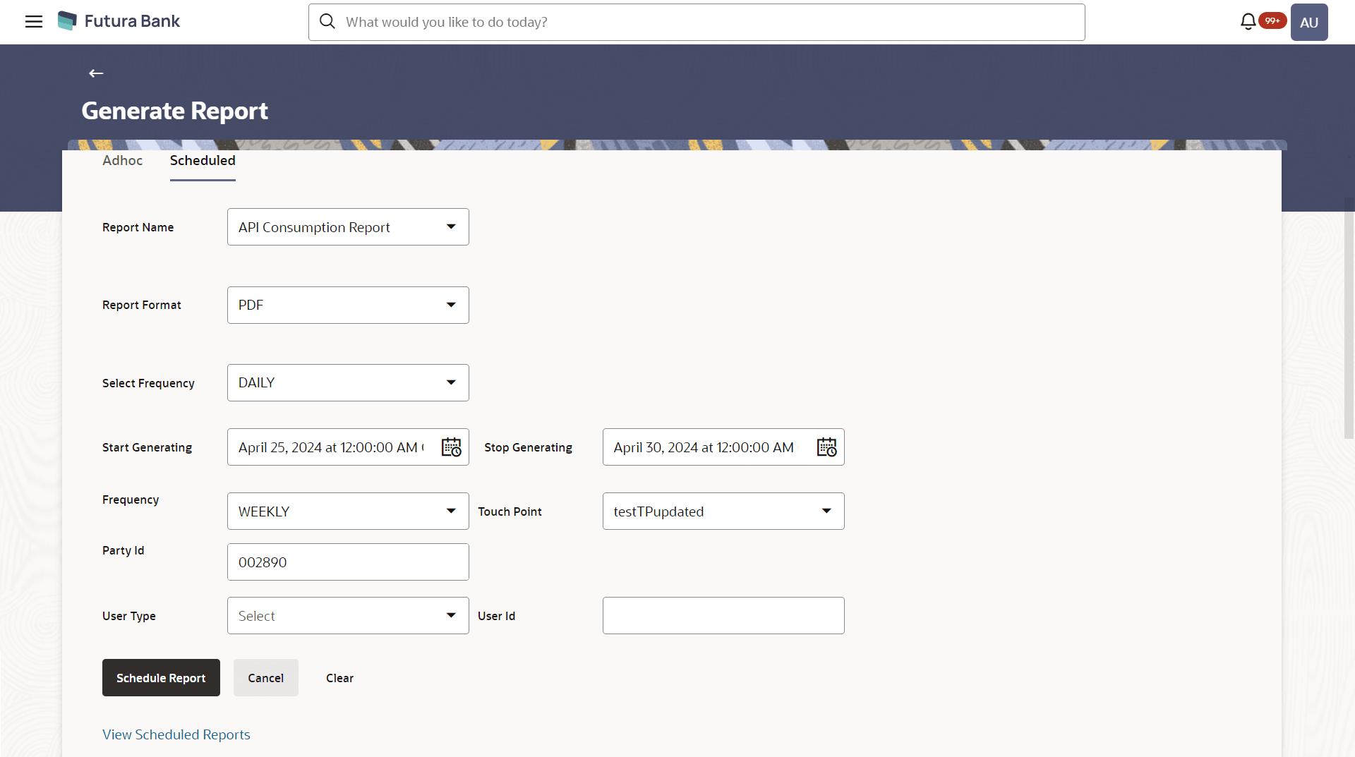 API Consumption - Schedule Reports