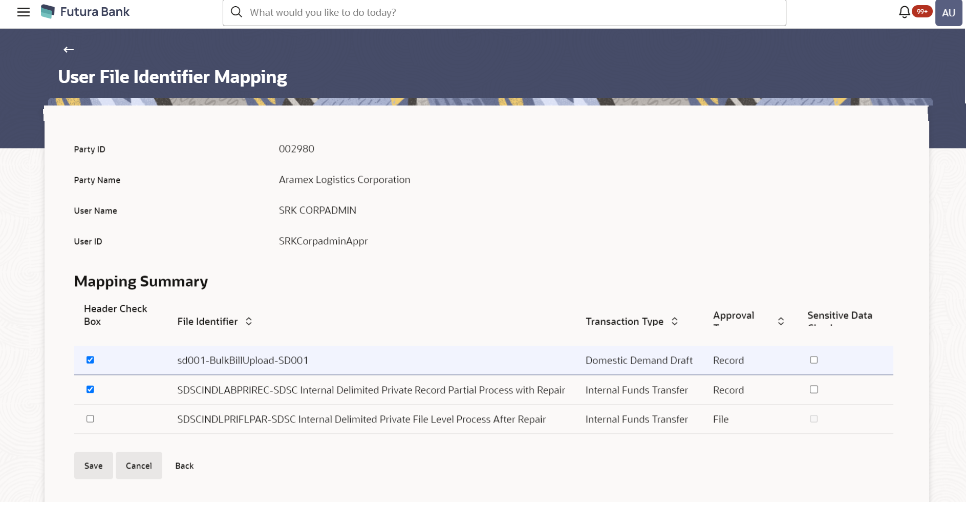 User File Identifier Mapping - Corporate User - Create User File Identifier Mapping - Corporate User - Create