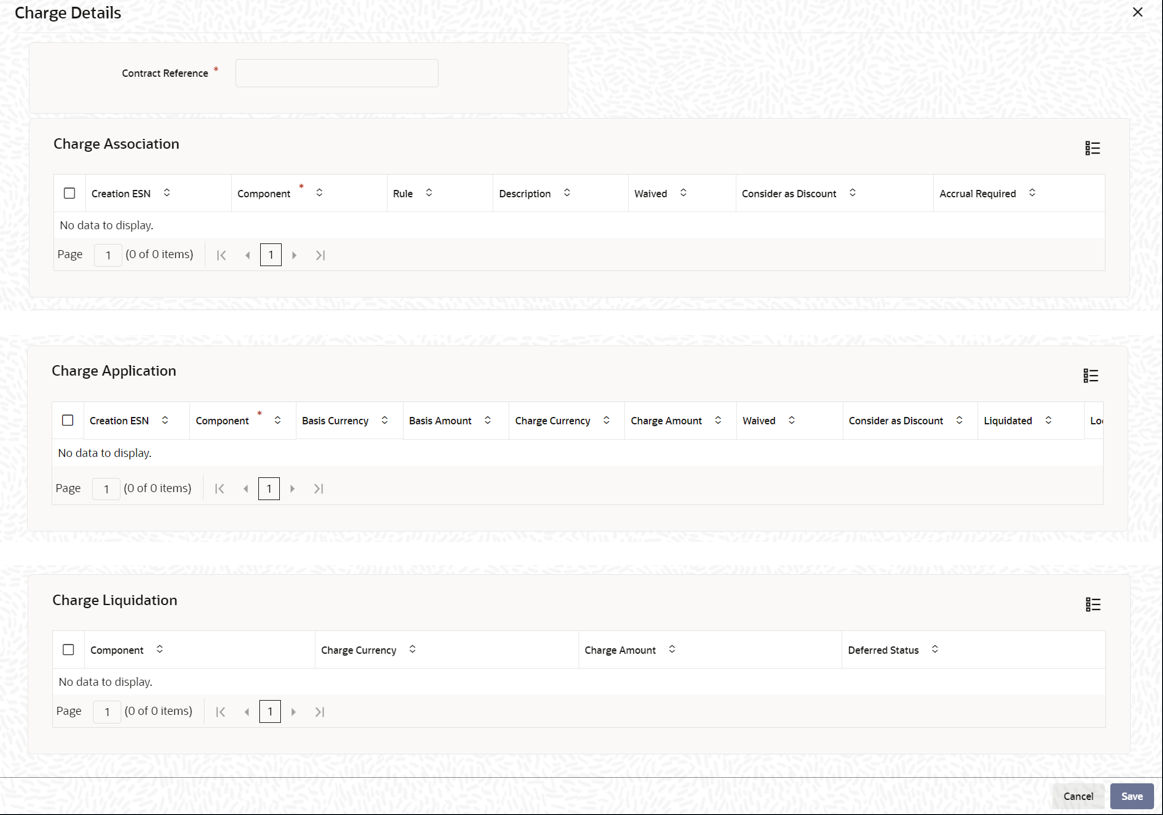 Specifying Charge details for a contract