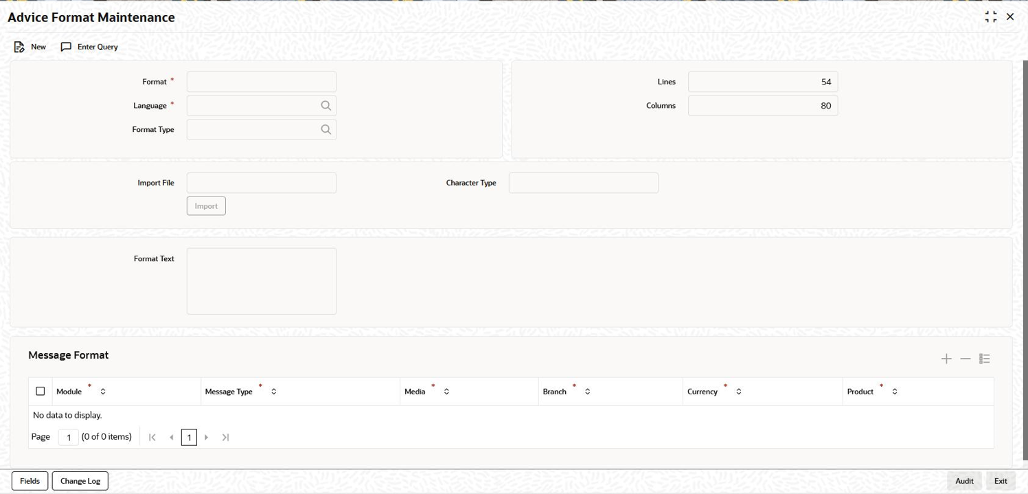 Advice Format Maintenance Screen