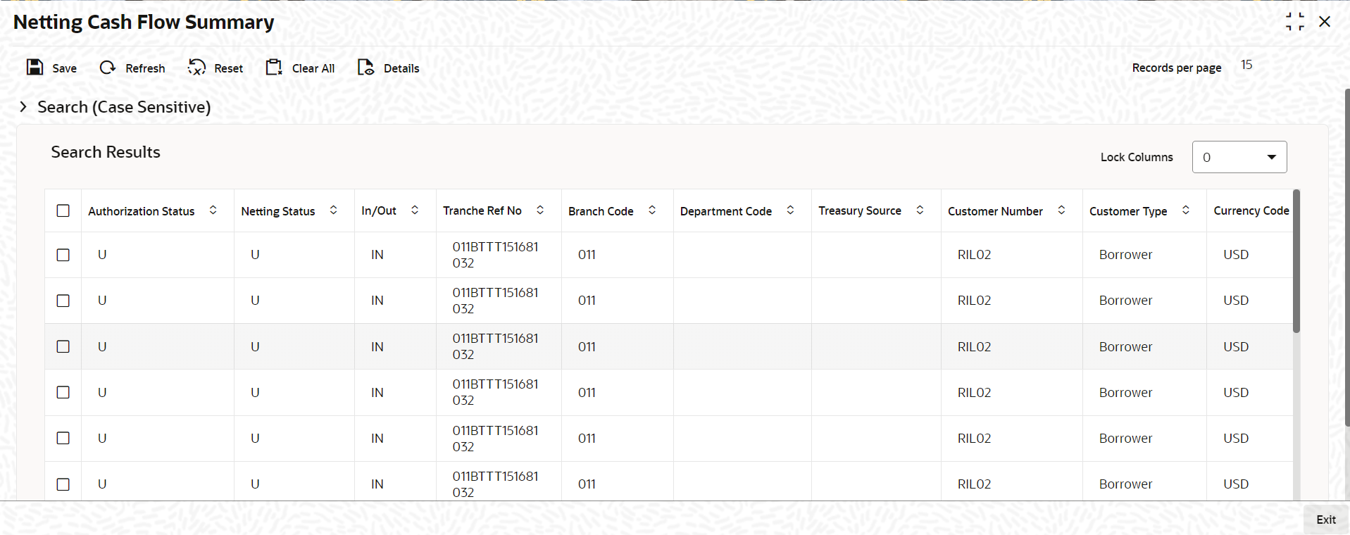 Viewing Netting Cash Flow Summary