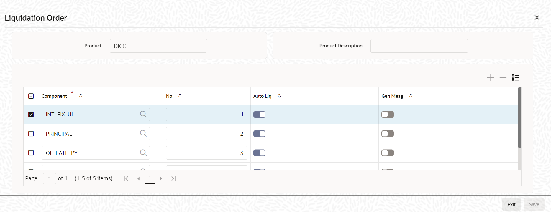 Specifying Liquidation Order of Components for a Particular Status