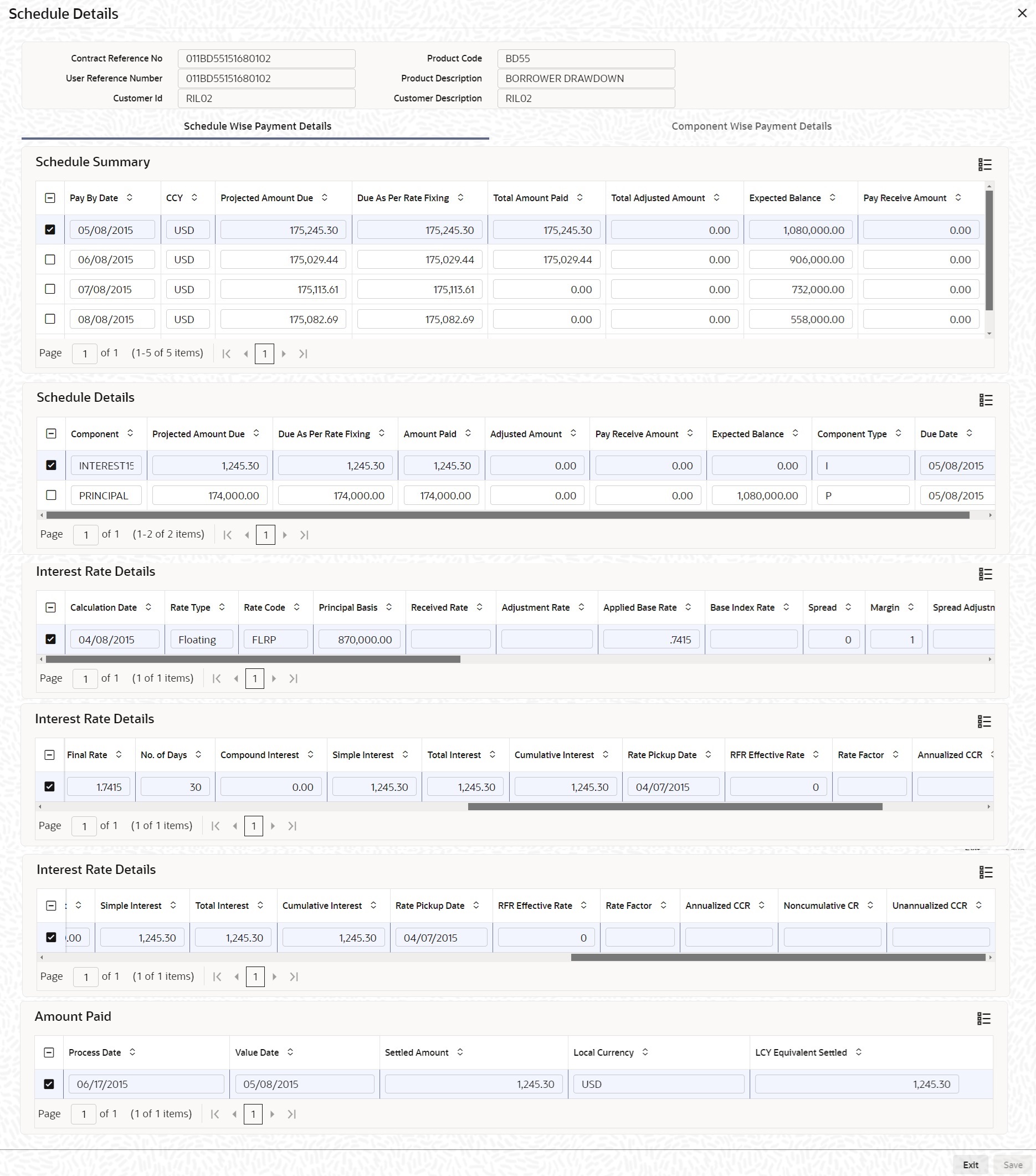 Viewing Tranche Payment Schedule Details