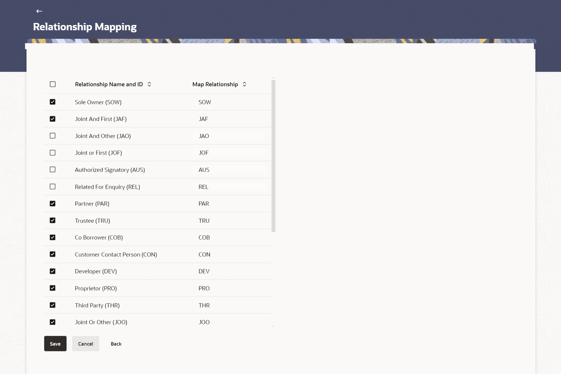 Relationship Mapping Maintenance - Edit
