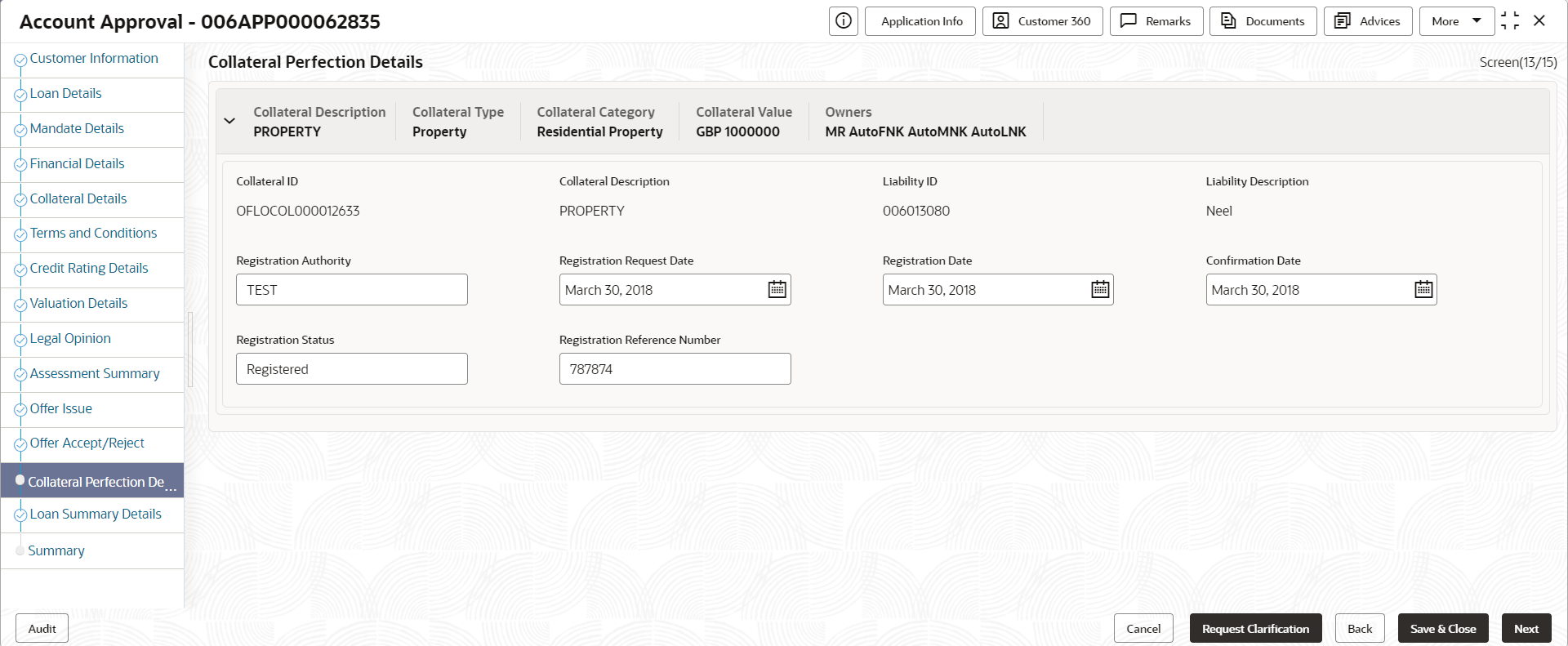 Collateral Perfection Details