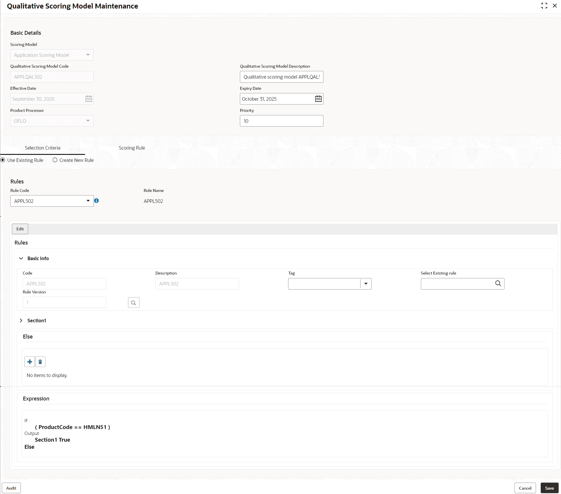 View Qualitative Scoring Model