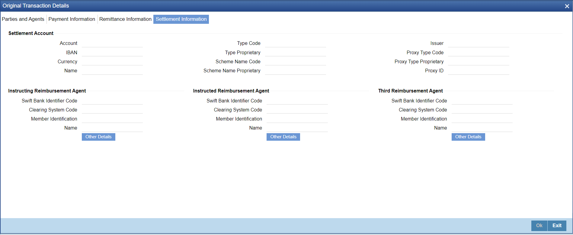 Other Details - Settlement Information Tab