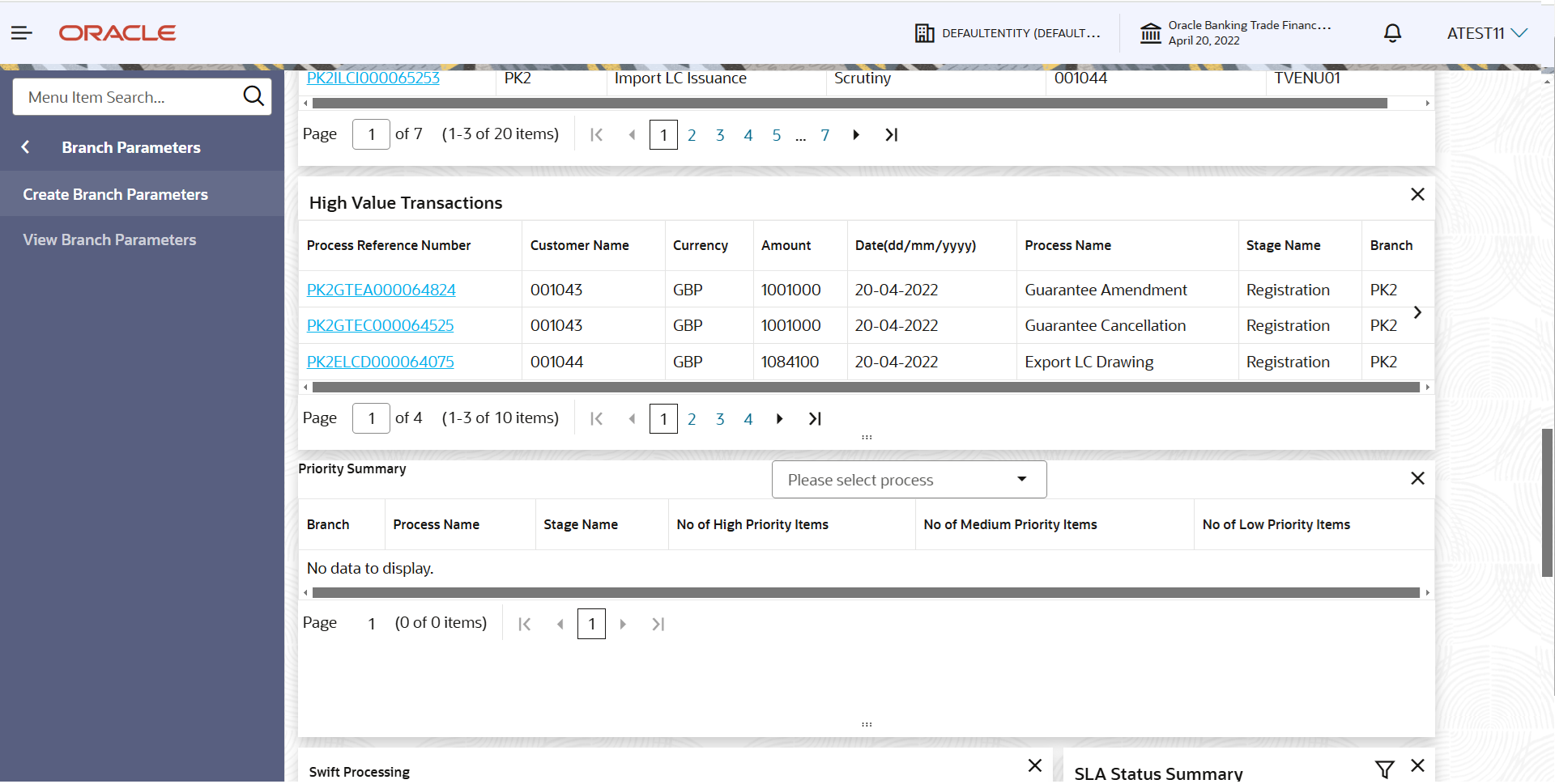 Create Bank Parameters