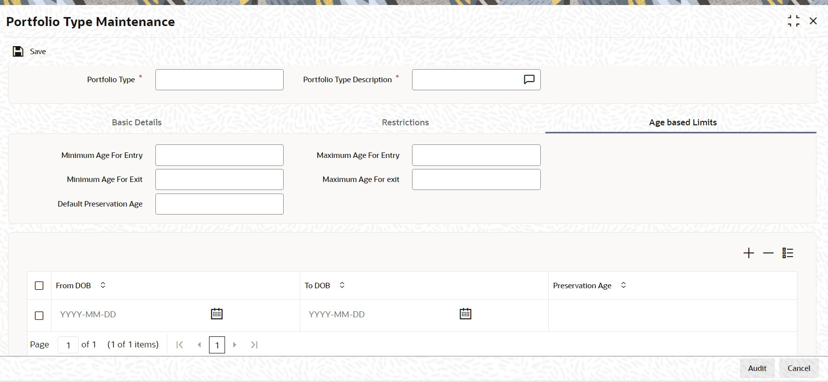 Age Based Limits Tab