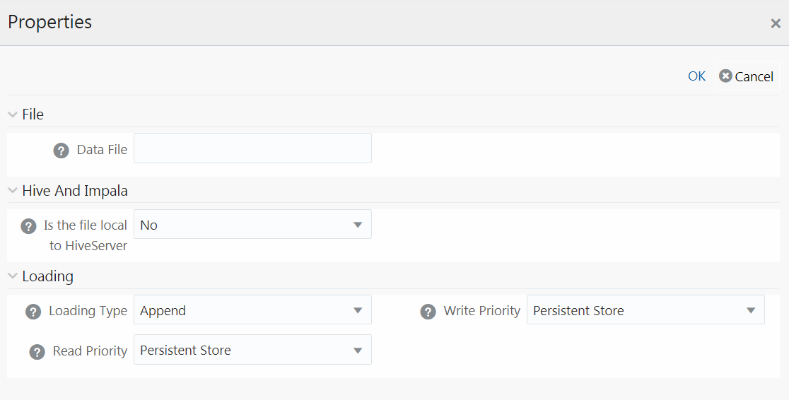 Specifying Properties For Load To Table Option