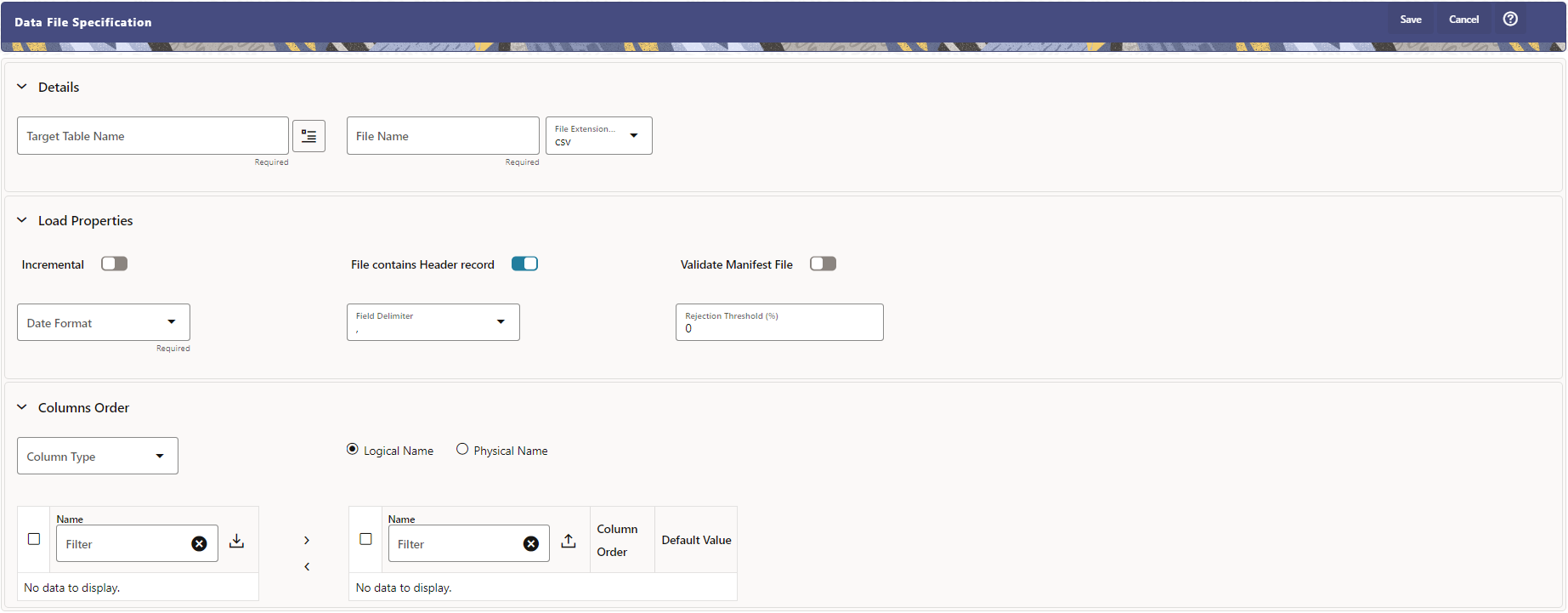 Creating a Data File Specification