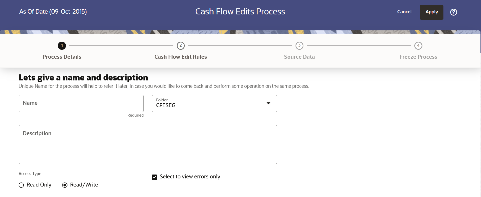 Create Cash Flow Edits Process