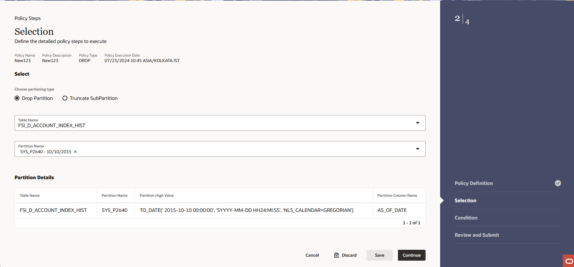 Create Drop Partition Policy