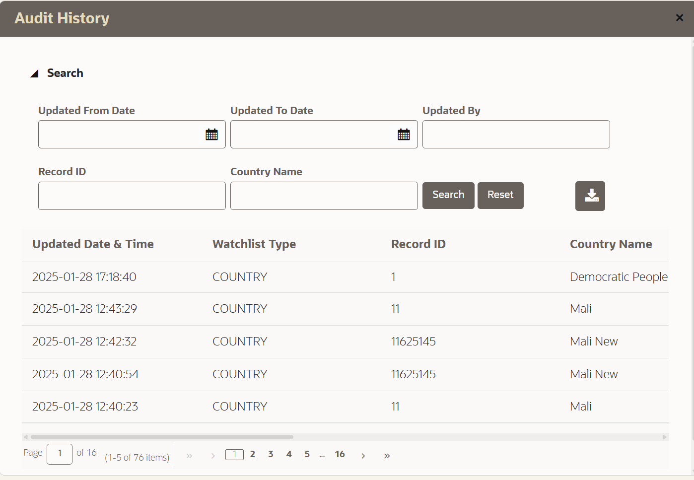 Prohibited Country Audit History