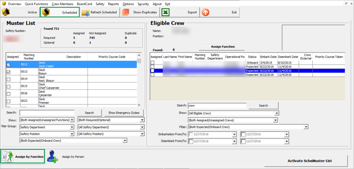 Scheduled Muster List Assignment - Standard