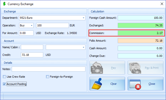 Commission Charge Code and Account