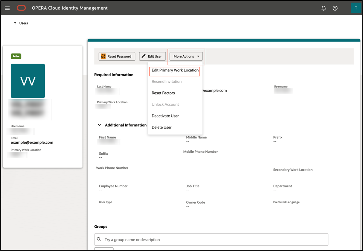 Changing Primary Work Location for a User