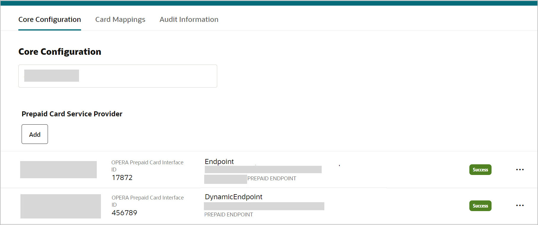 Updating Core Configuration with Prepaid Endpoints