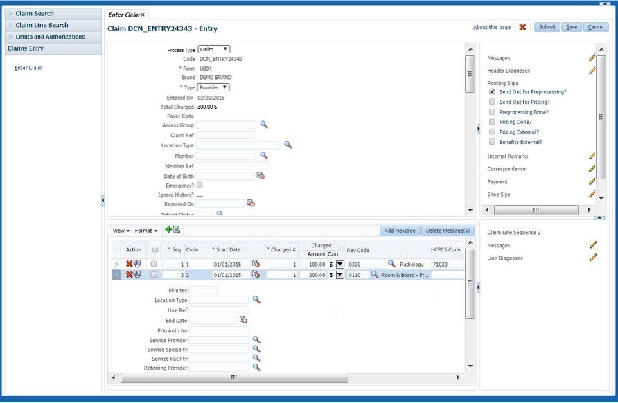 Enter Claim Oracle Health Insurance Claims Adjudication And Pricing