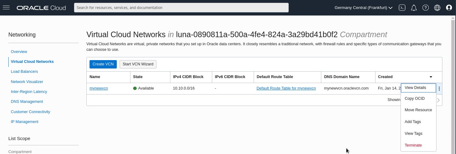 Create Virtual Cloud Networks in Oracle Cloud Infrastructure