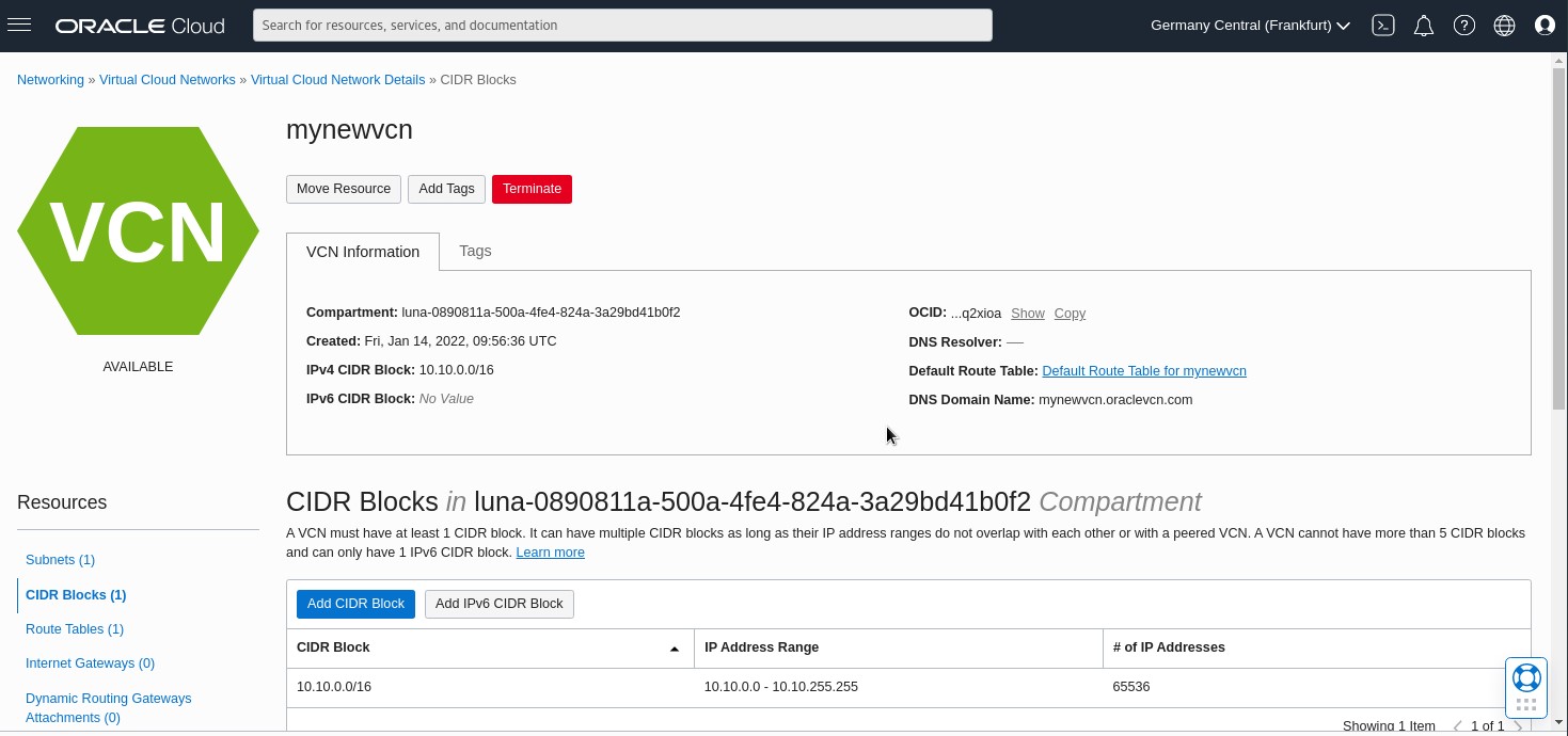 Create Virtual Cloud Networks in Oracle Cloud Infrastructure