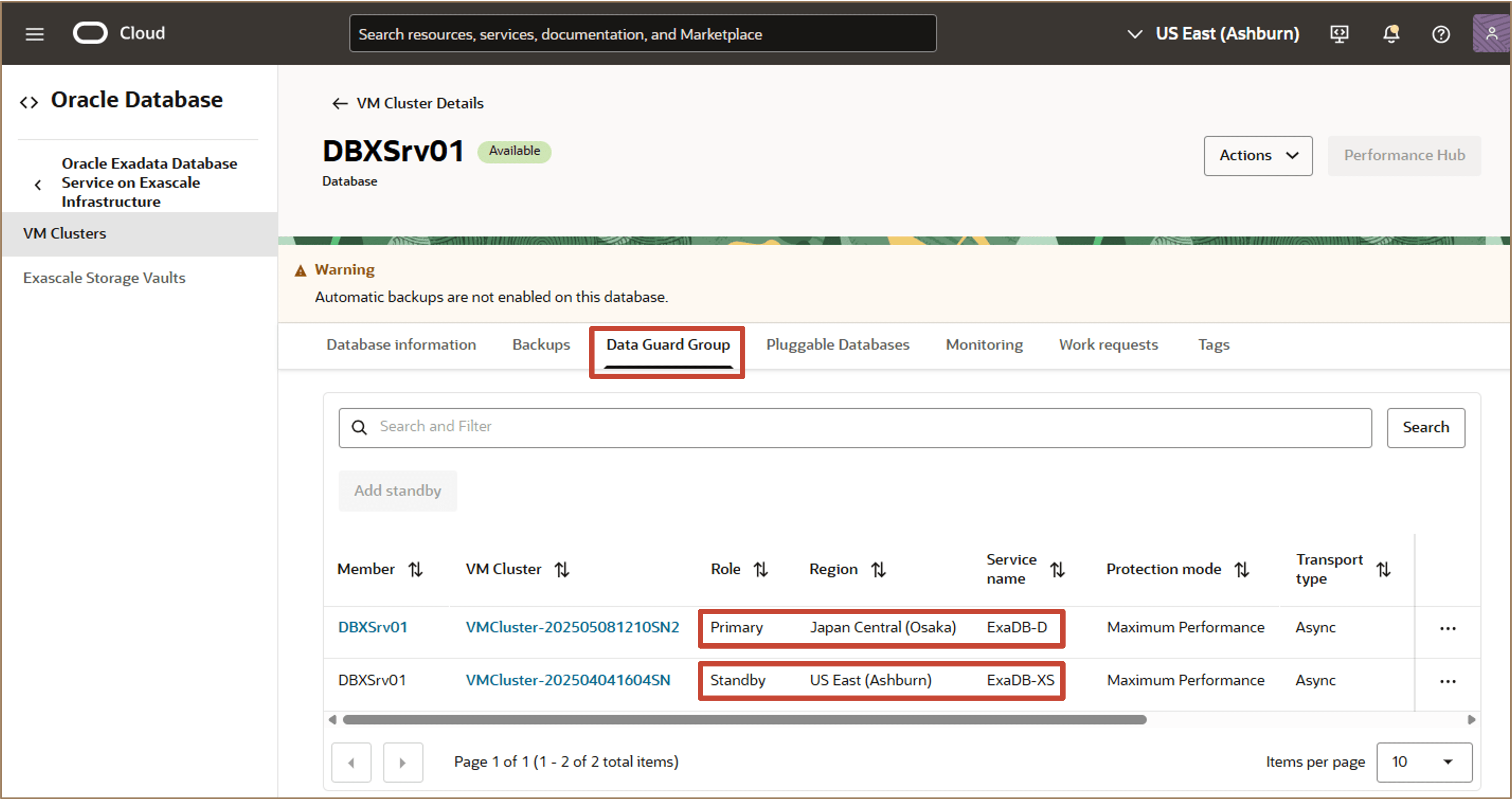 Set up Oracle Data Guard Configuration between Databases on Oracle Exadata Database Service on ...